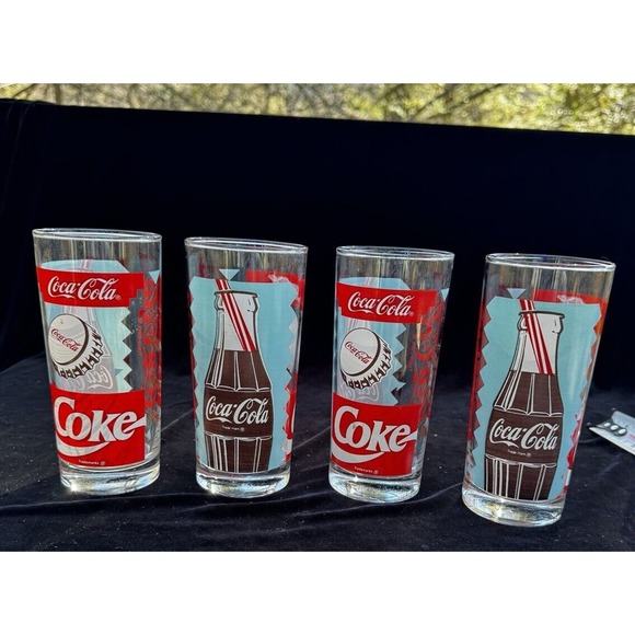 Coca Cola | Dining | 4 Coca Cola Multi Colored Bottle Cap 3 Logo 2oz ...